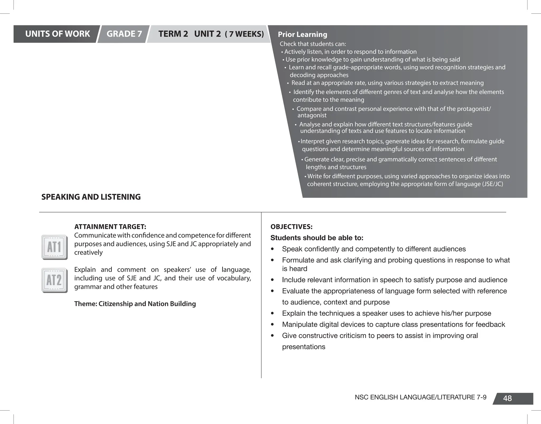 English-Language grade 7-9 curriculum APSE 1 | PDF
