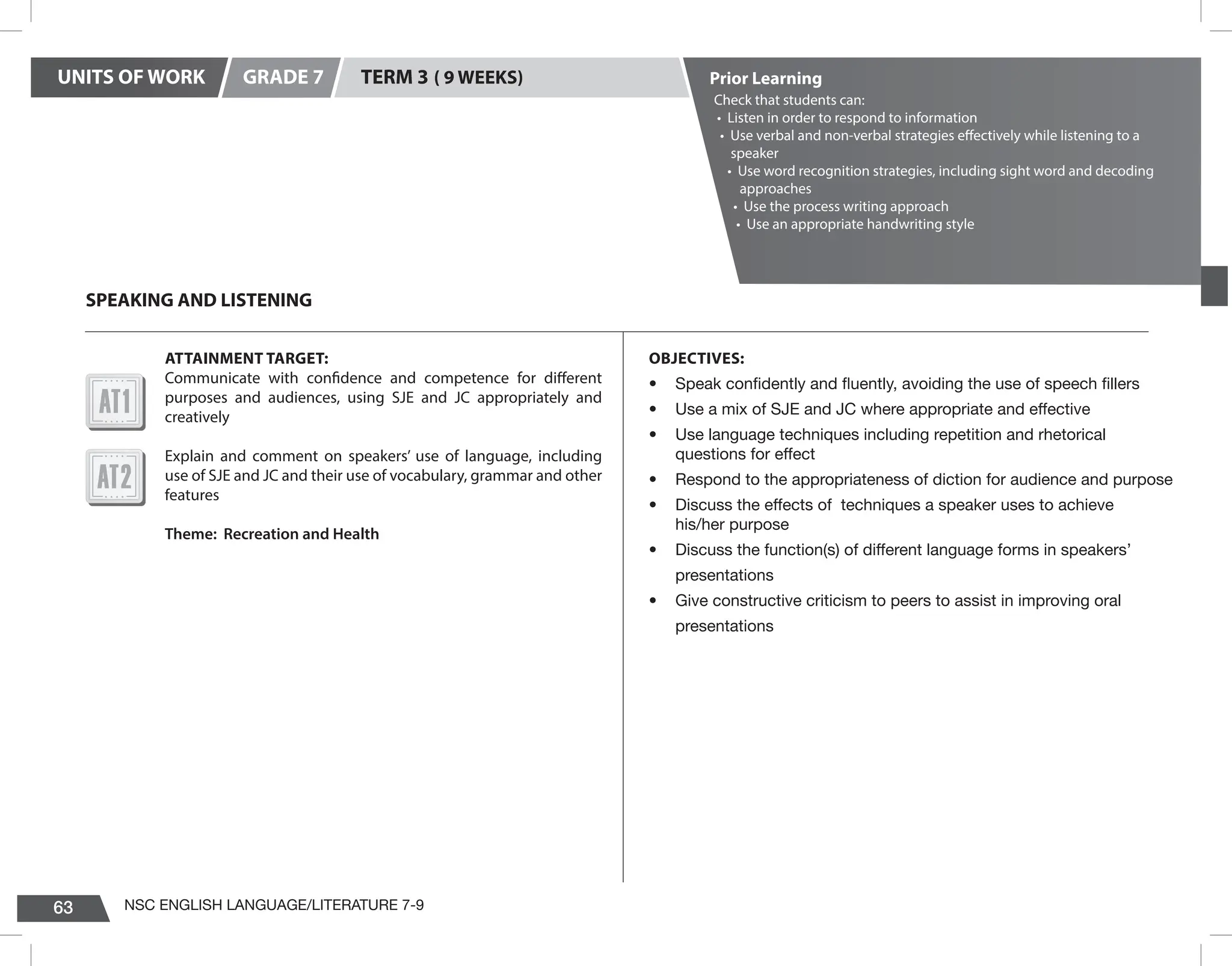 English-Language grade 7-9 curriculum APSE 1 | PDF