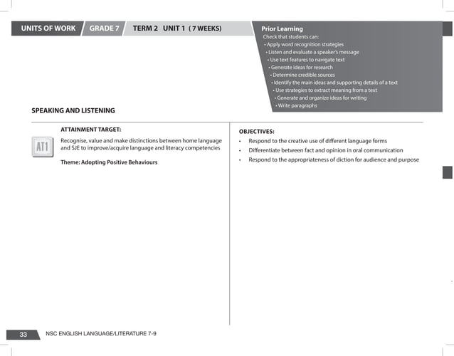 English-Language grade 7-9 curriculum APSE 1 | PDF