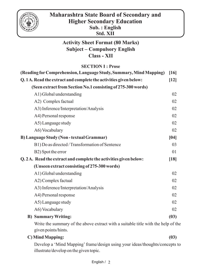 English-Paper-Pattern.pdf HSC ENGLISH PAPER PATTERN | PDF