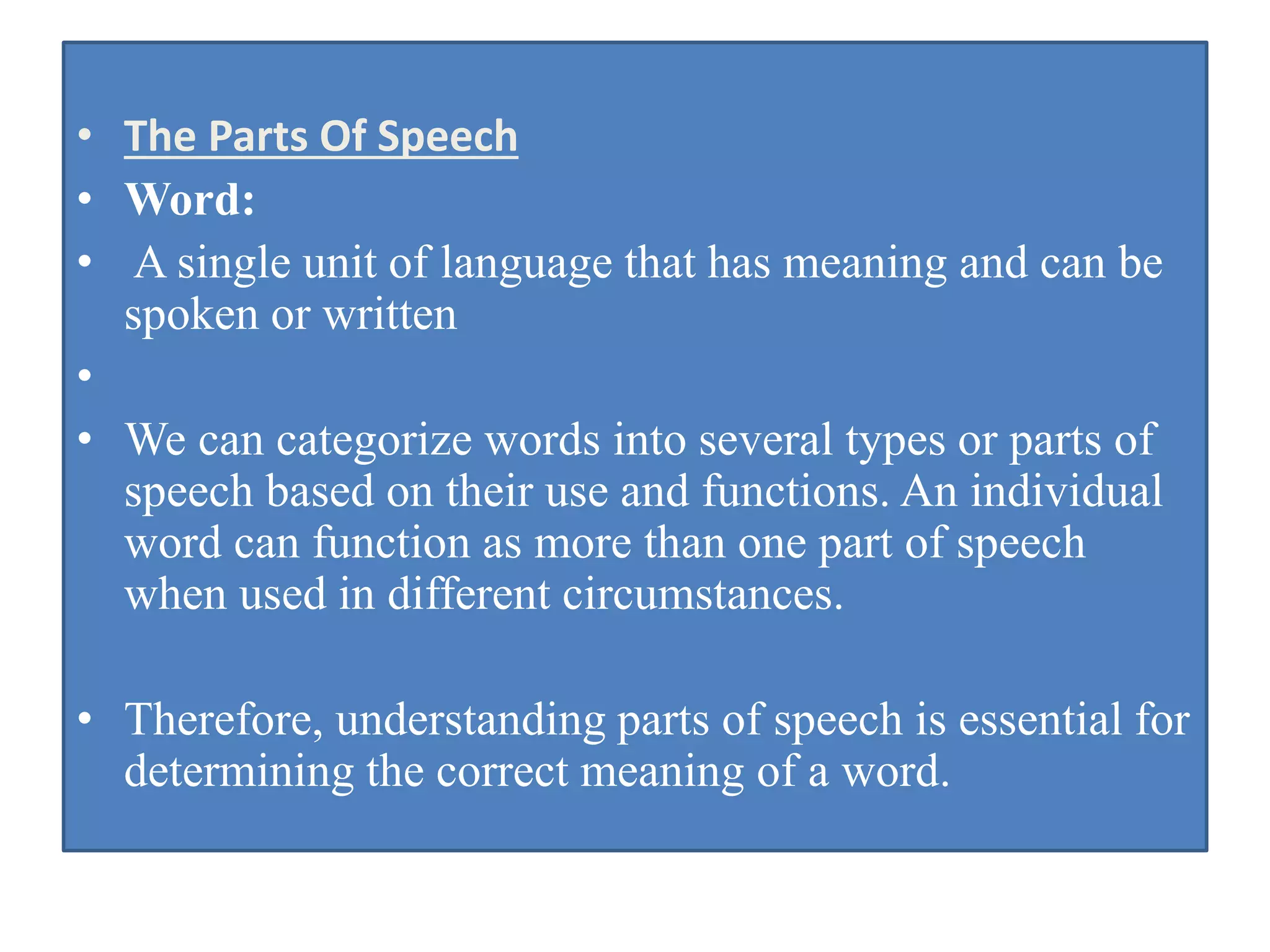 The Parts Of Speech | PPT