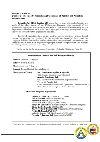 English 10 - Q2 - Quarter 2 module in english | PDF