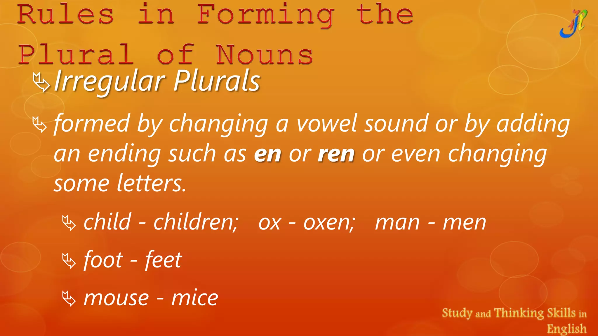 English 101. NOUNS: Rules in Forming its Plural | PPTX | College ...