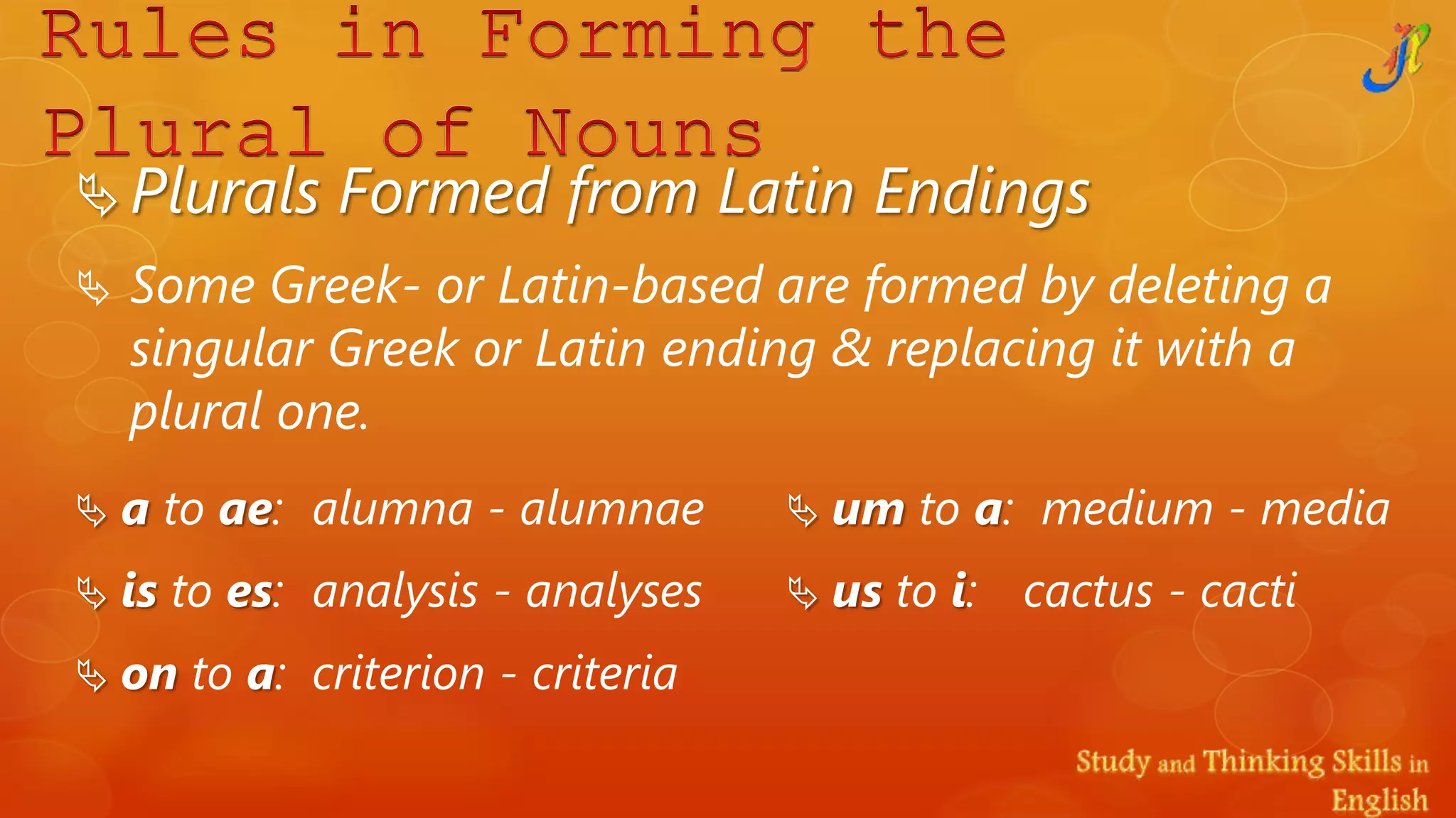 English 101. NOUNS: Rules in Forming its Plural | PPTX | College ...