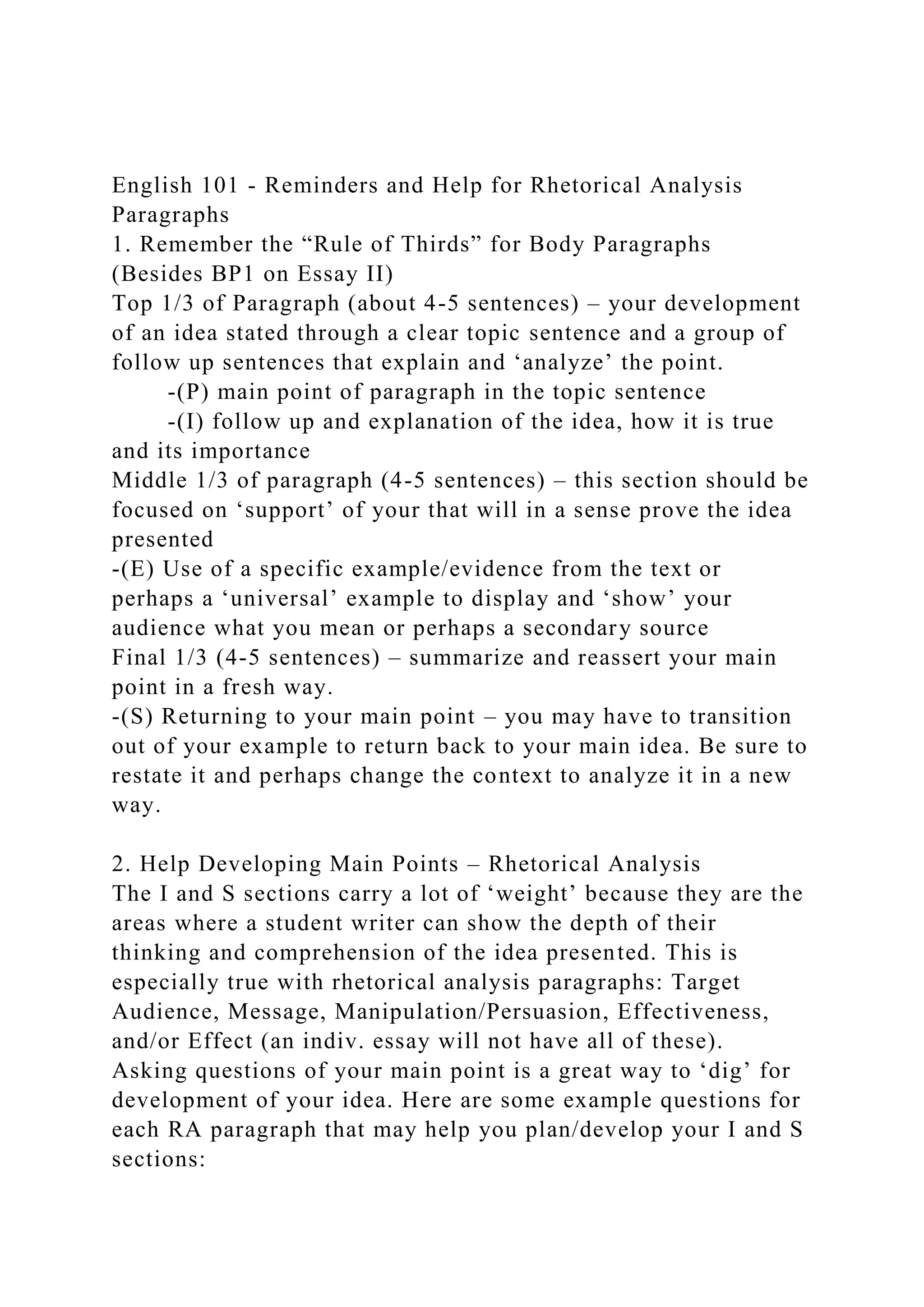 English 101 - Reminders and Help for Rhetorical Analysis Paragraph.docx