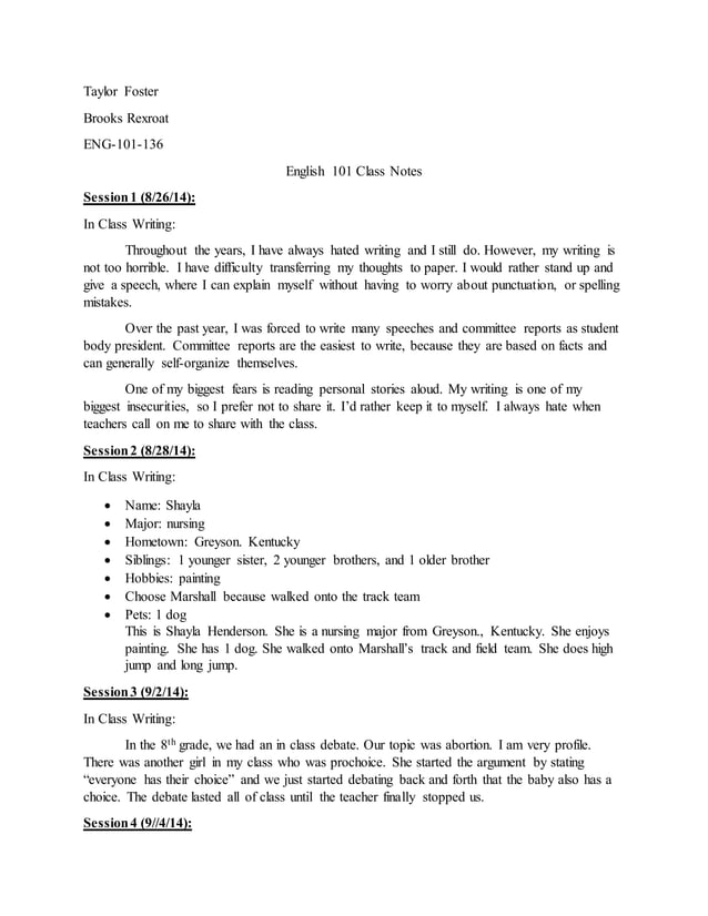 English 101 class notes | PDF