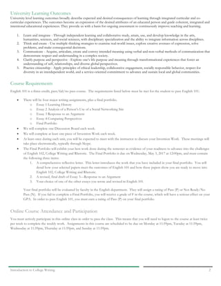 English 101 syllabus -online spring 2017 | PDF | Undergraduate ...
