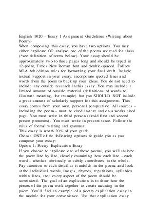 English 1020 – Essay 1 Assignment Guidelines (Writing about Poet | PDF