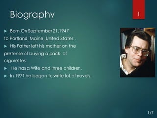 Stephen king Biography Presentation 2015 By An Ariyan | PPT