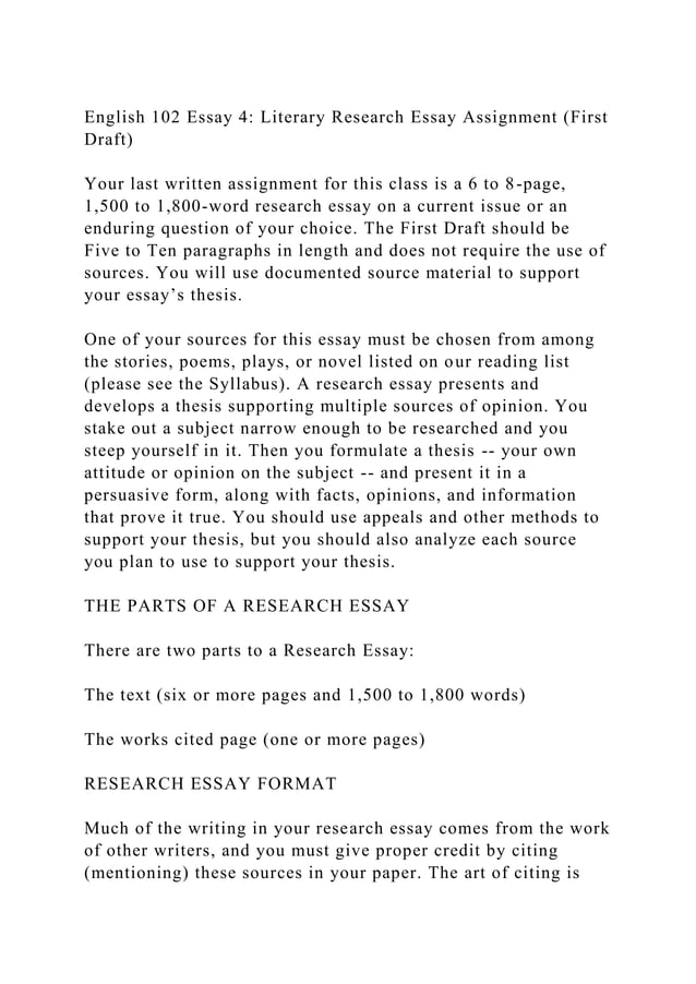 English 102 Essay 4 Literary Research Essay Assignment (First Draft.docx