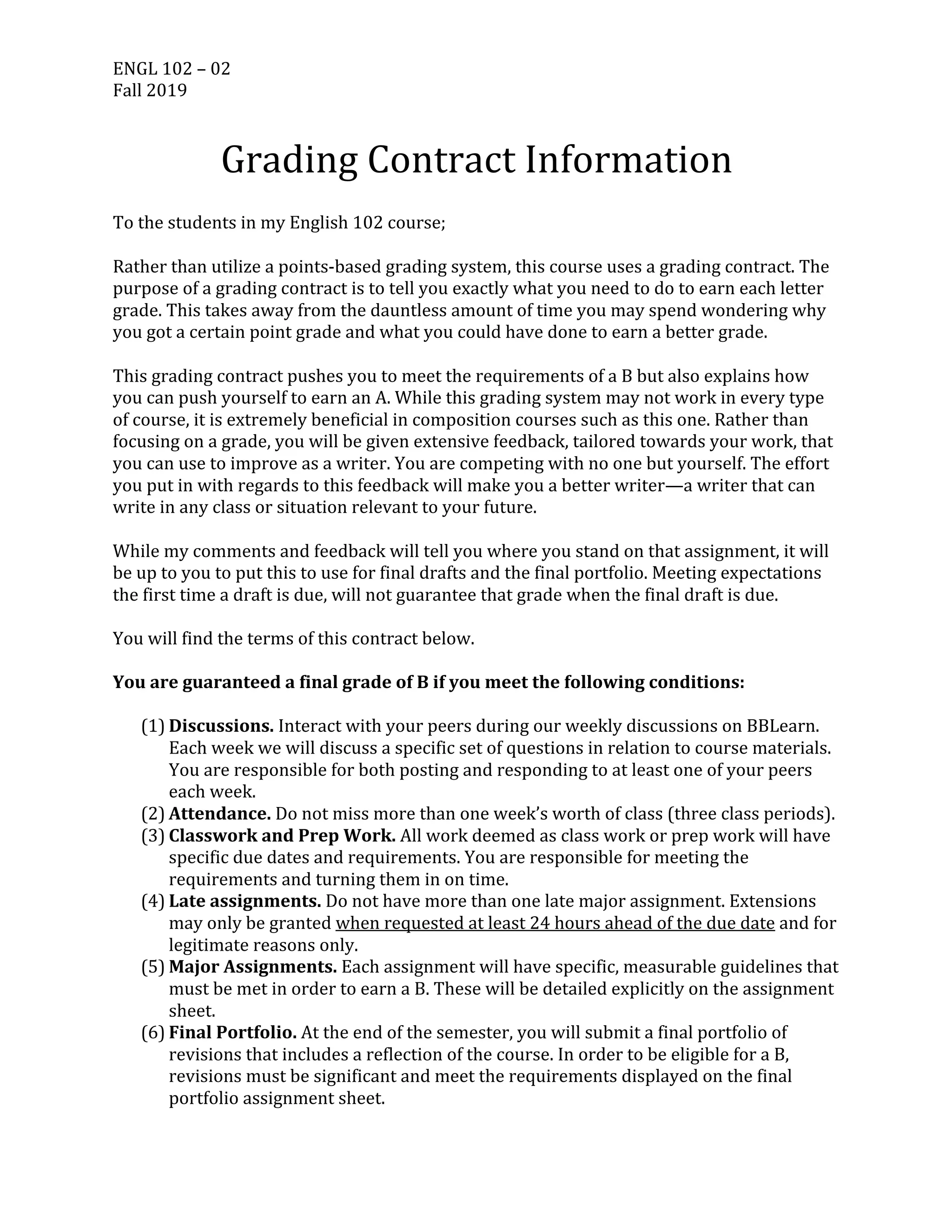 English 102 grading contract | PDF