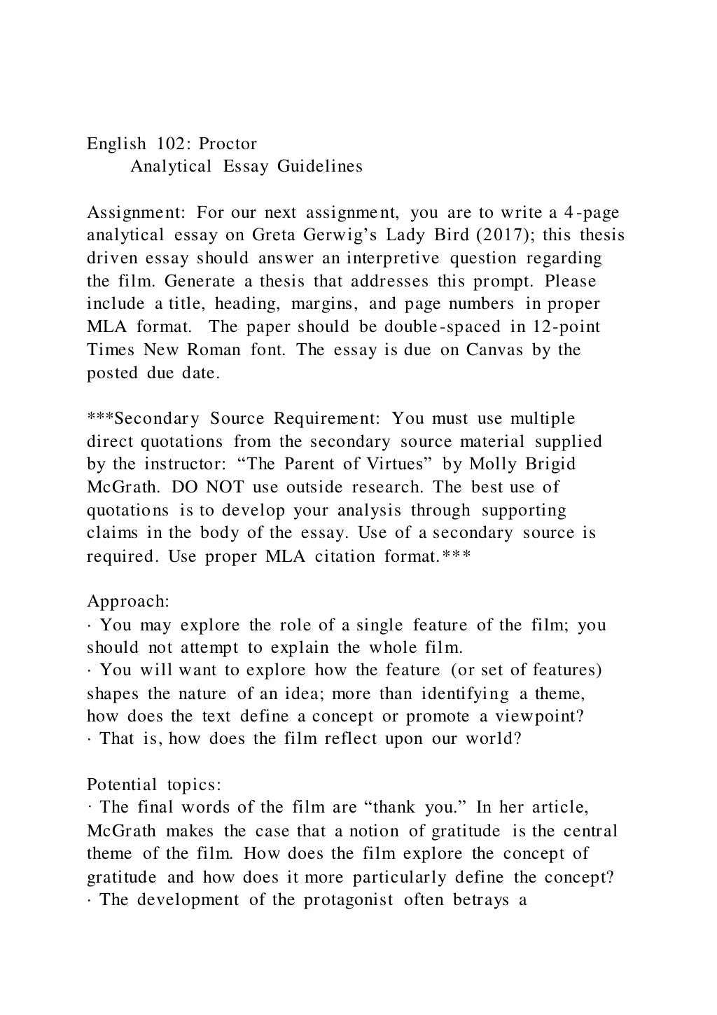 English 102 ProctorAnalytical Essay GuidelinesAssignme | PDF