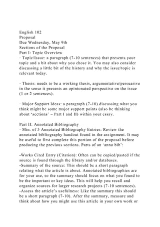 English 102Proposal Due Wednesday, May 9th Sections of the P.docx