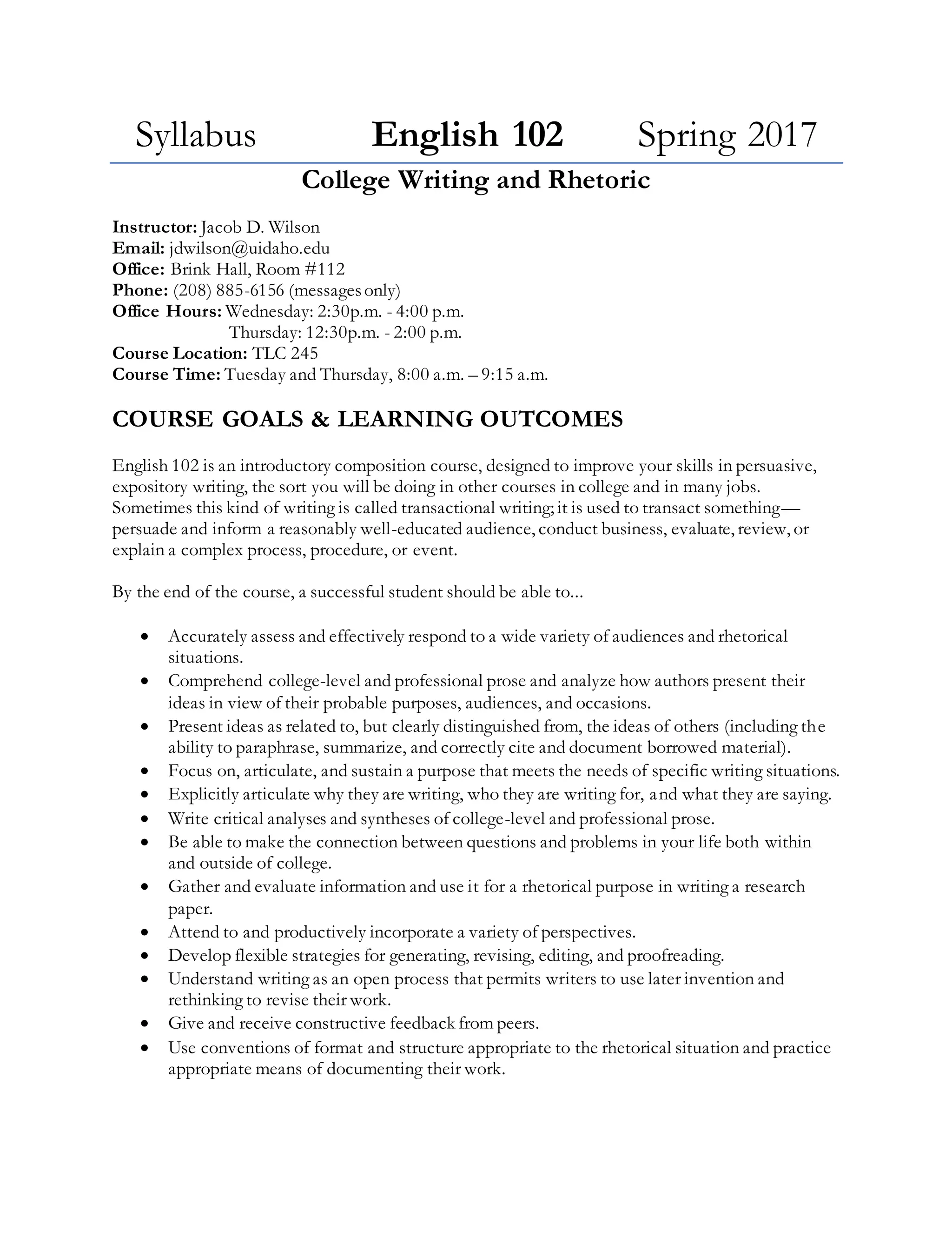 English102 syllabus | PDF