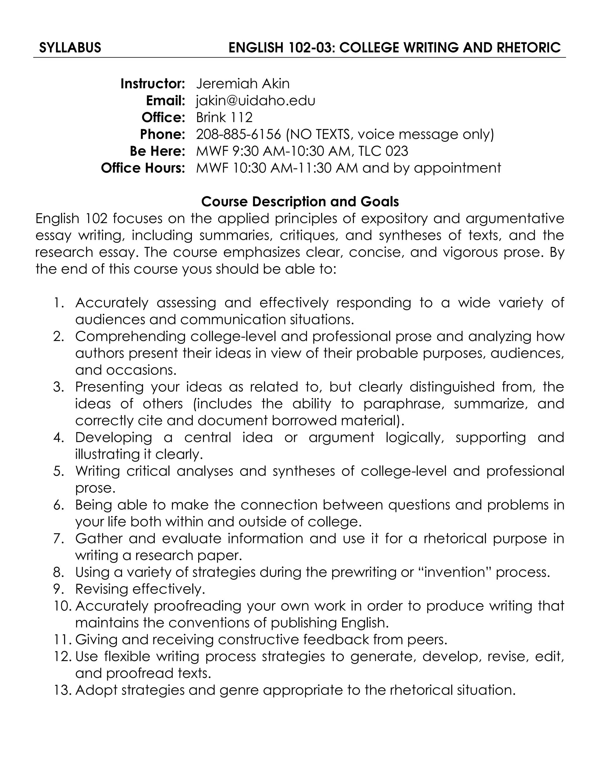 English 102 syllabus-spring_2018 | PDF
