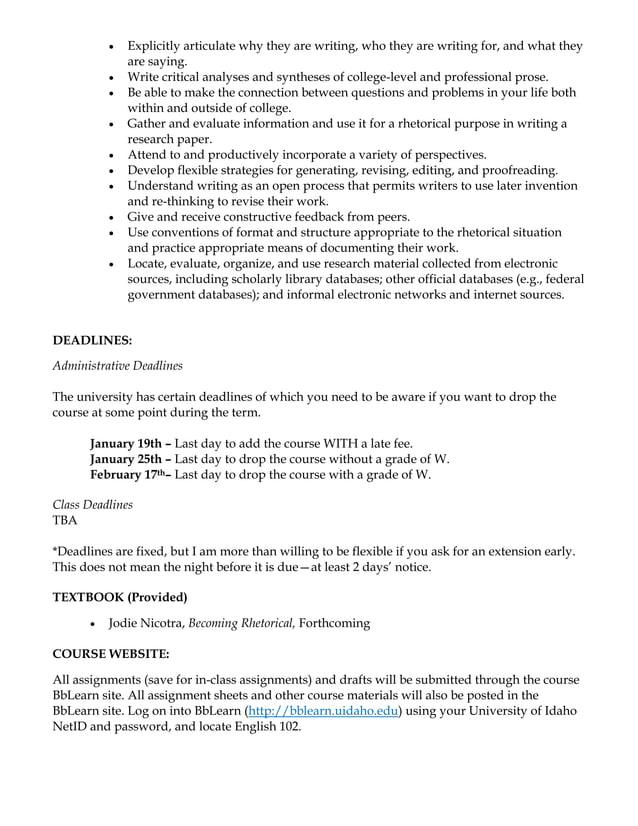 English 102 syllabus official | PDF