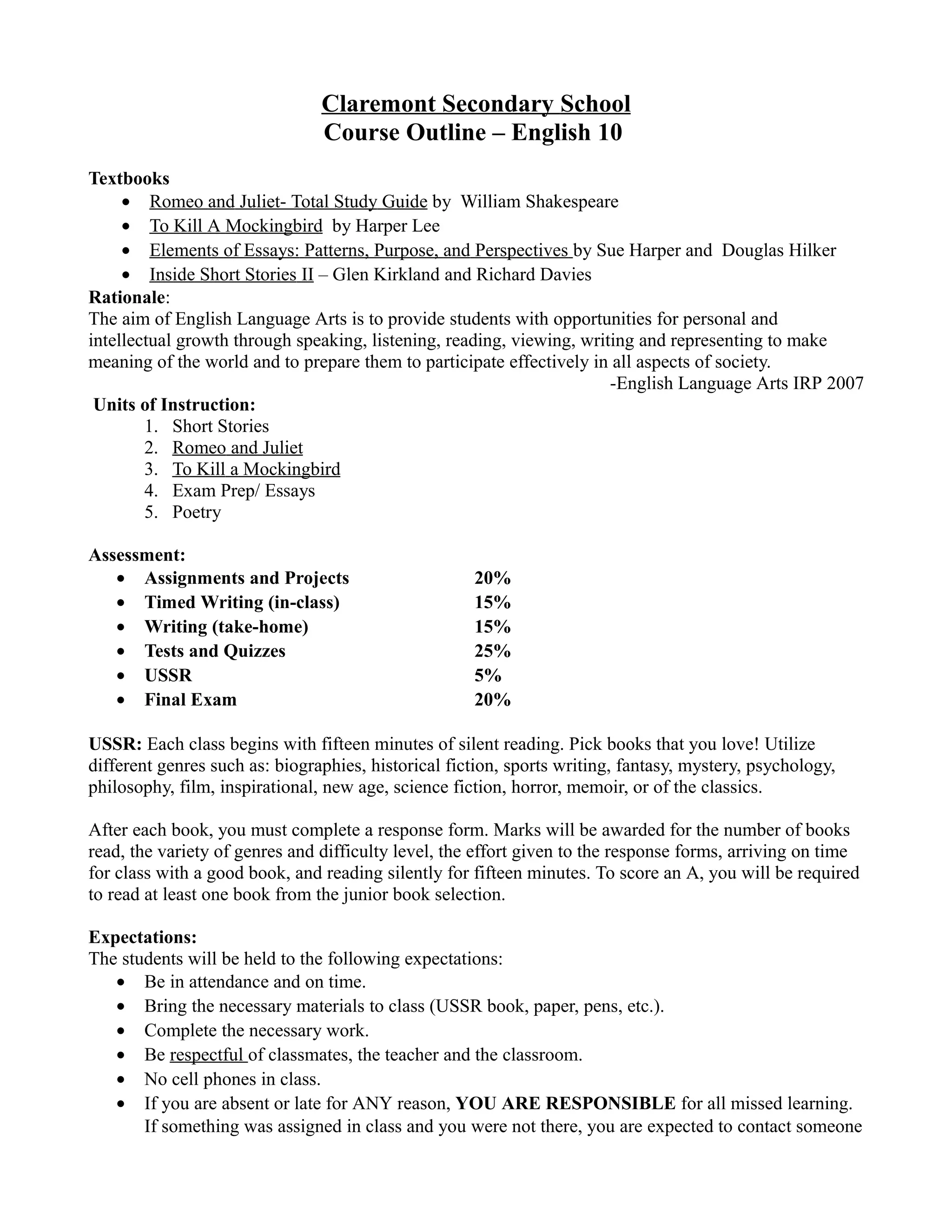 English 10 Course Outline | DOC