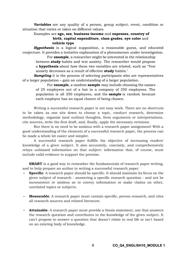 English10_Mod1_Distinguish Technical Terms Used in Research_final.pdf | Educational Assessment ...