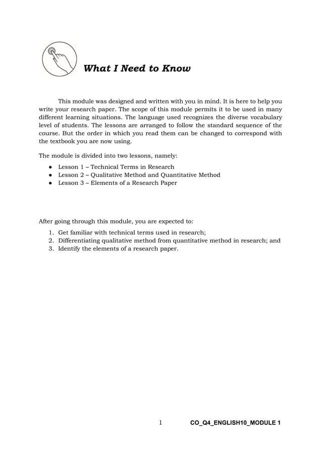 English10_Mod1_Distinguish Technical Terms Used in Research_final.pdf | Educational Assessment ...