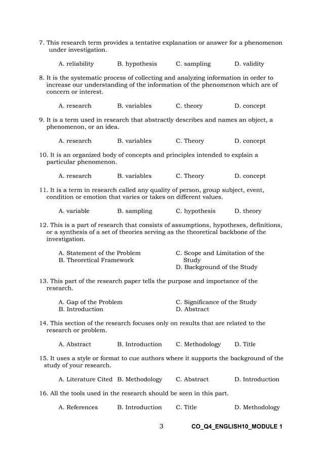 English10_Mod1_Distinguish Technical Terms Used in Research_final.pdf | Educational Assessment ...