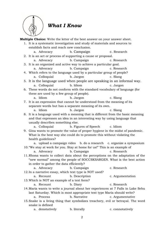 ENGLISH 10 QUARTER 2 MODULE 1 F.pdf | Educational Assessment | Education