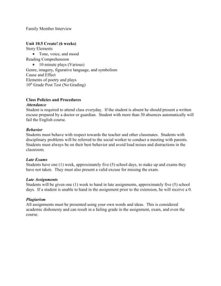 English 10th grade level syllabus 2013 2014 | DOC