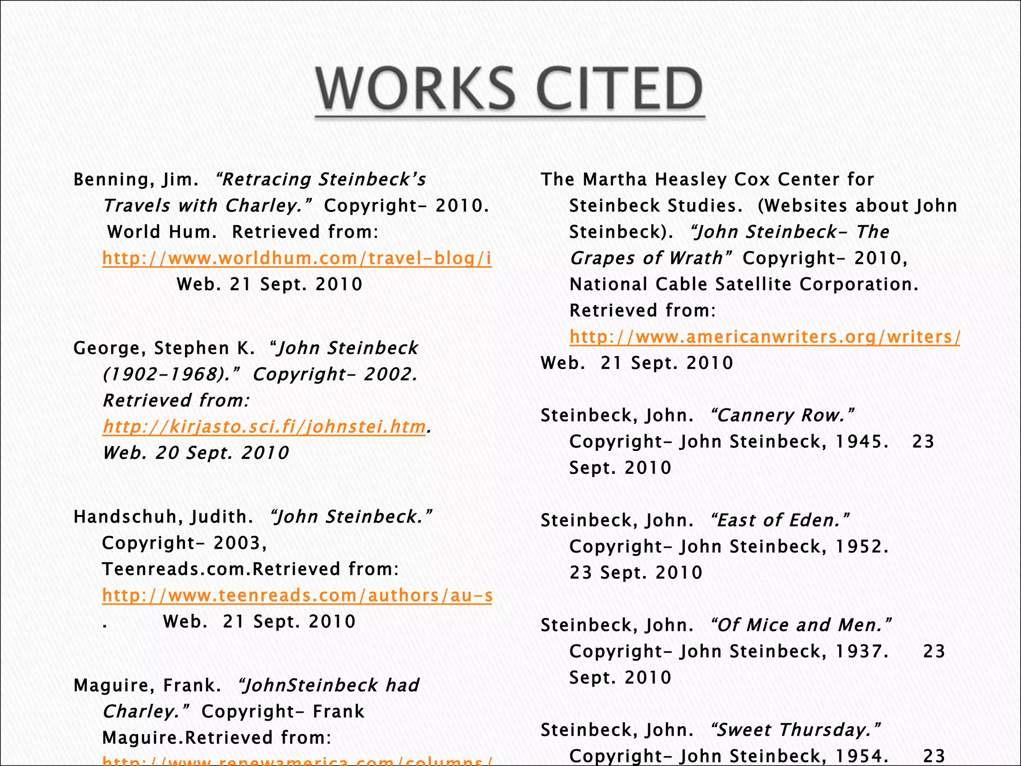 English 1102- Research Presentation-(John Steinbeck)- by Eula Smith | PPT