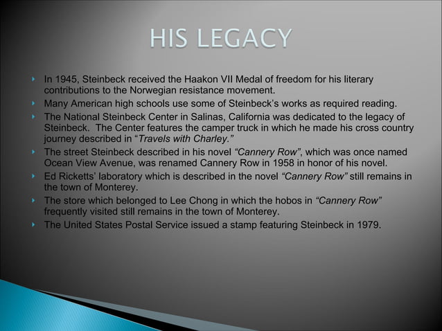 English 1102- Research Presentation-(John Steinbeck)- by Eula Smith | PPT