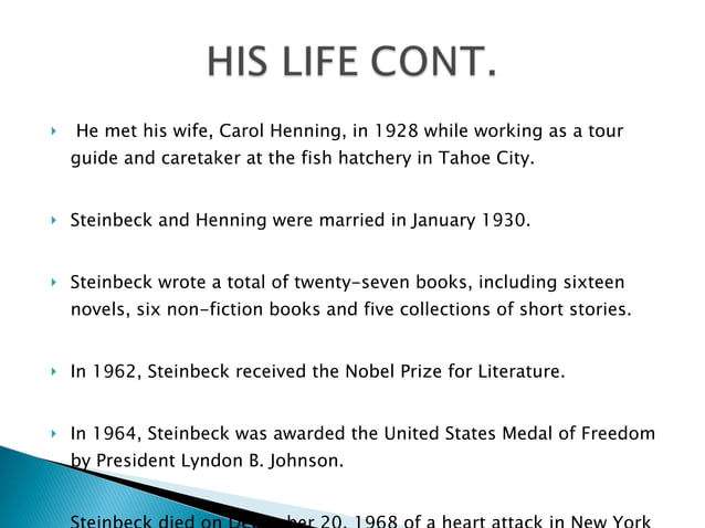 English 1102- Research Presentation-(John Steinbeck)- by Eula Smith