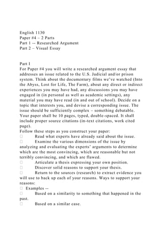 English 1130Paper #4 – 2 PartsPart 1 -- Researched ArgumentP.docx