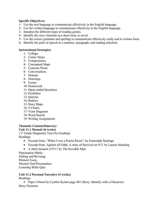 English 11th grade level syllabus 2013 2014 | DOC | Homework and Study ...