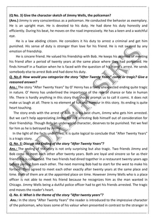 After Twenty Years and Forgetting for class 12th (Chinar-II) | PDF