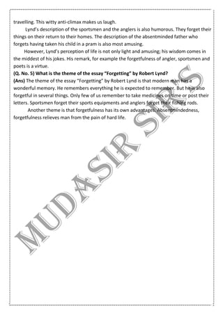 After Twenty Years and Forgetting for class 12th (Chinar-II) | PDF