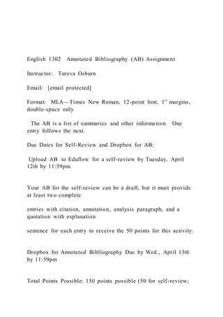 English 1302 Annotated Bibliography (AB) Assignment Inst | DOCX | Arms ...