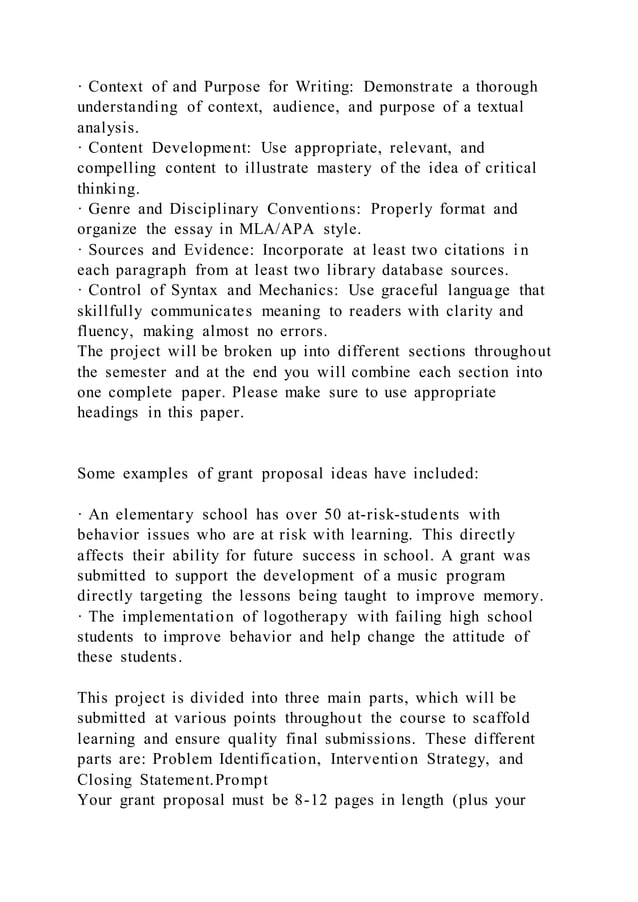 English 1302 Grant Proposal Project Guidelines and RubricOverview ...