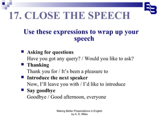 English 17 steps to better presentations vocabulary guide | PPT