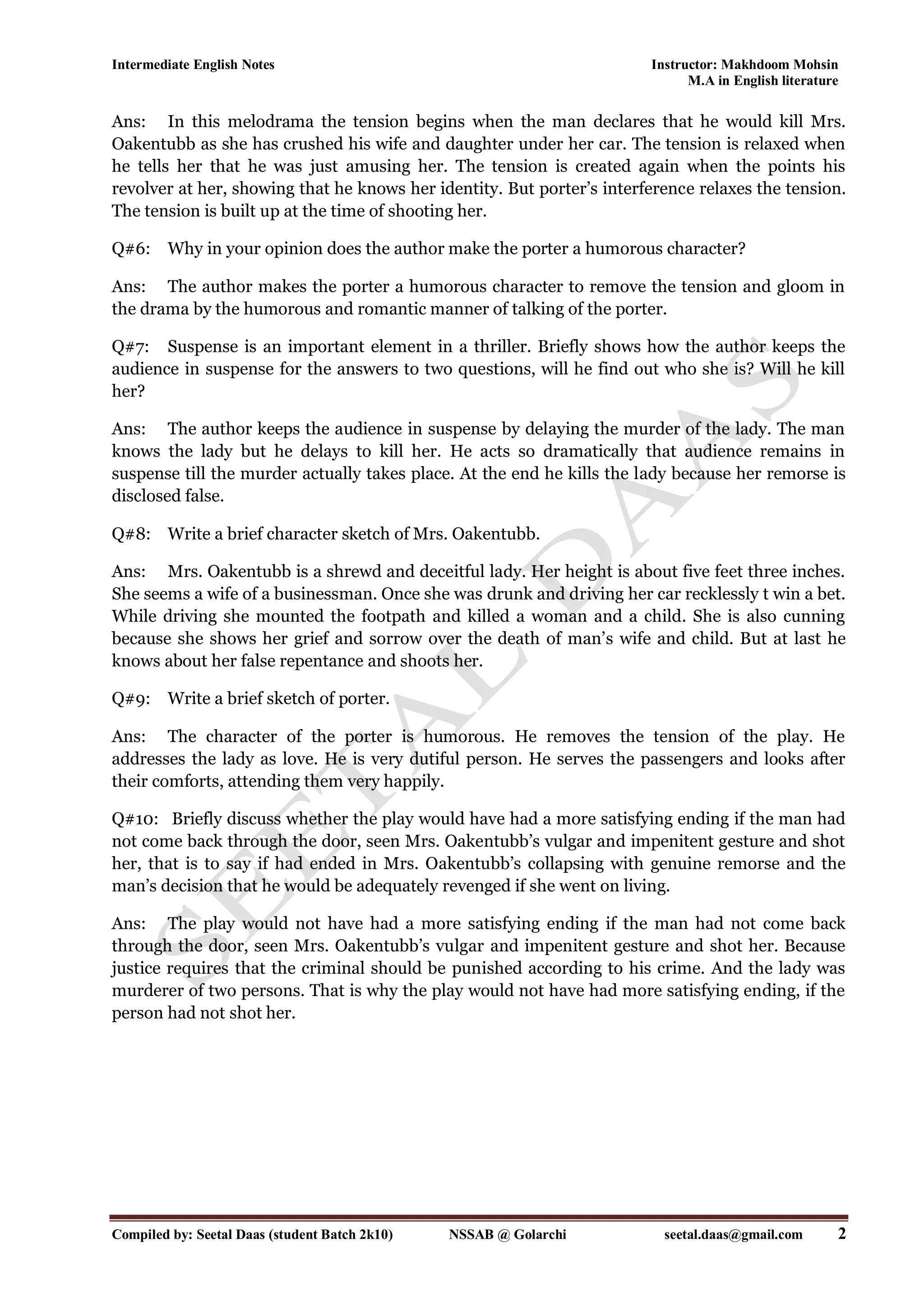 English Notes for First Year Class(XI) | PDF