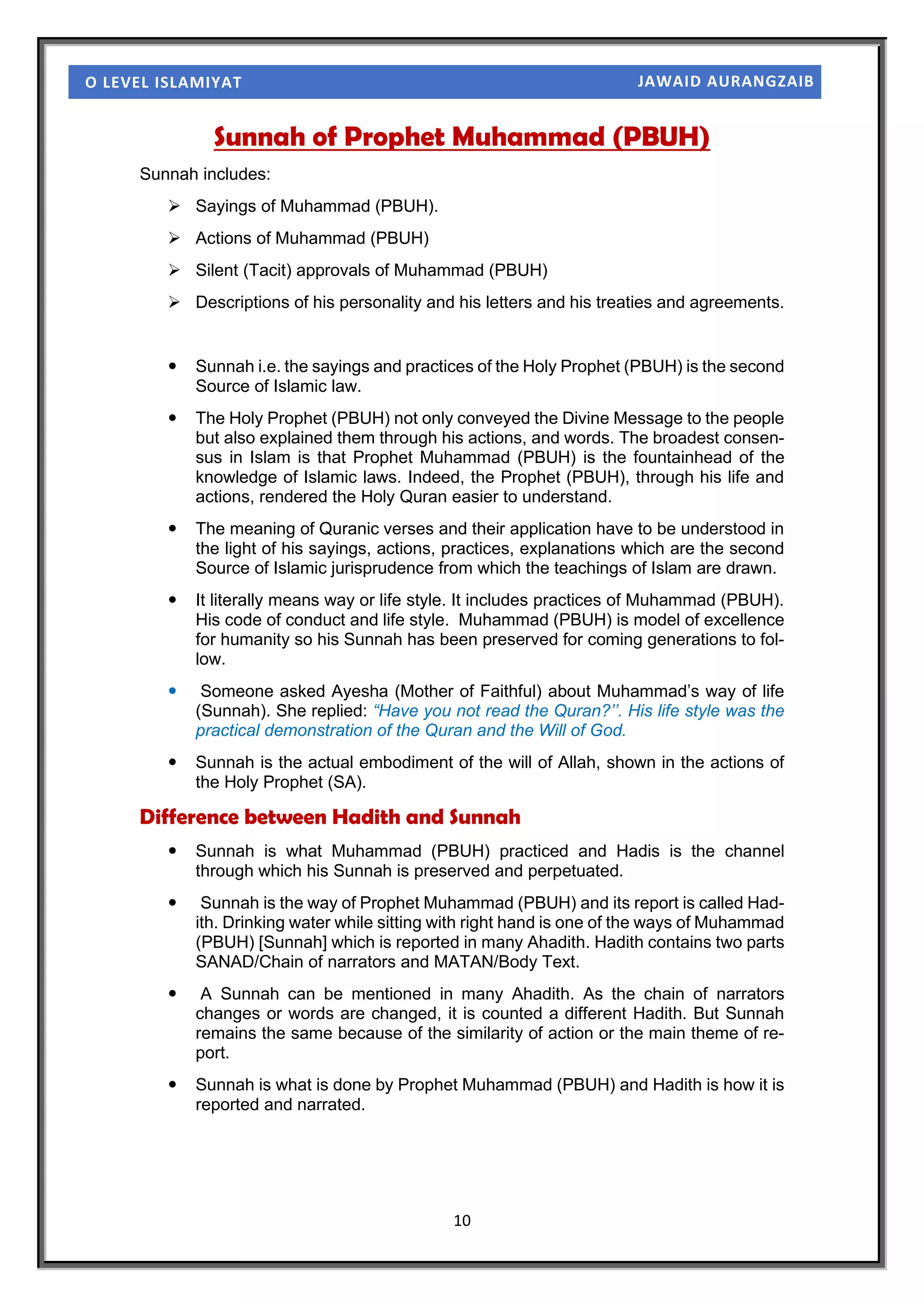 Sources of Islamic Law, O Level Islamiyat by Jawaid Aurangzaib | PDF