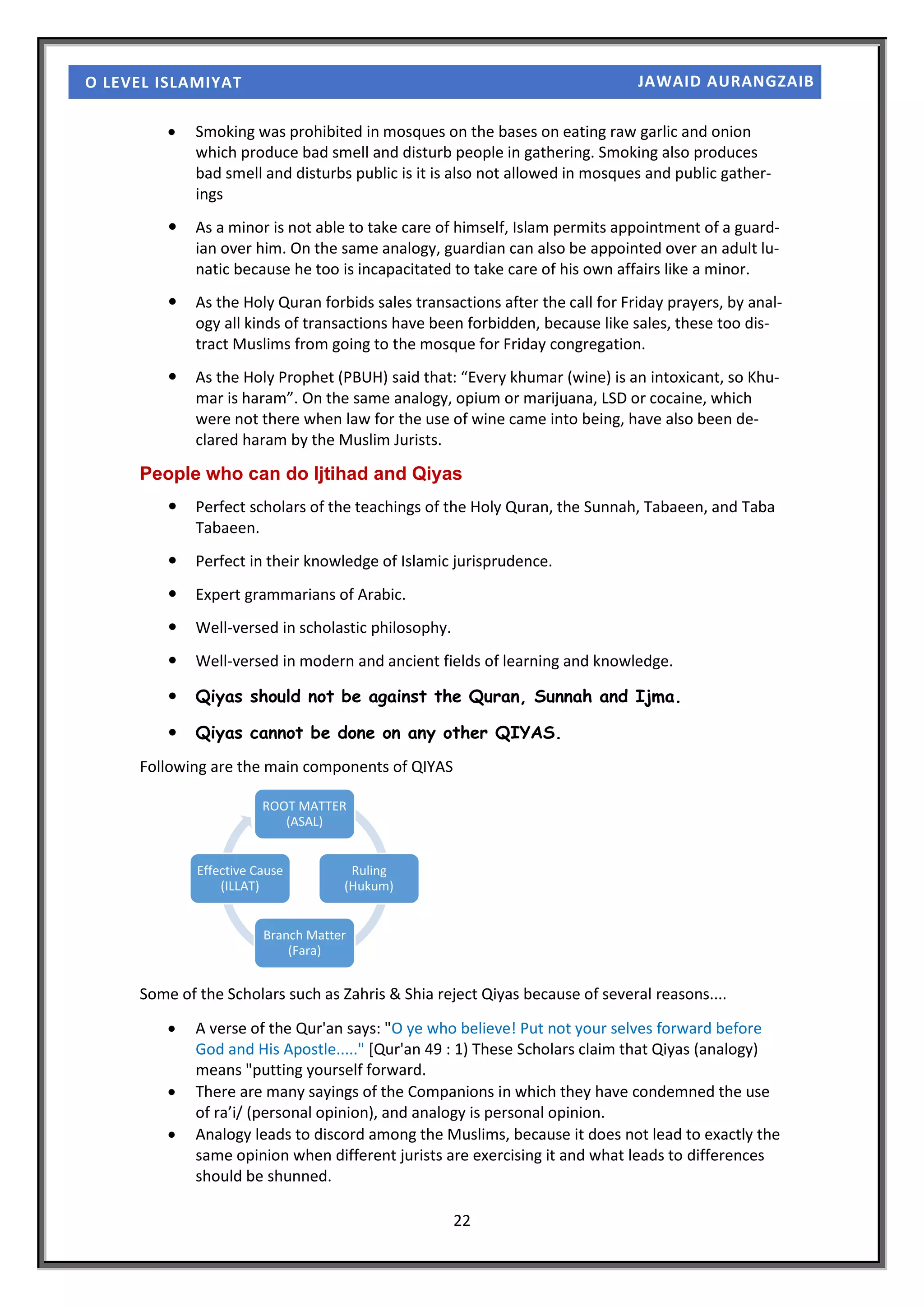 Sources of Islamic Law, O Level Islamiyat by Jawaid Aurangzaib | PDF