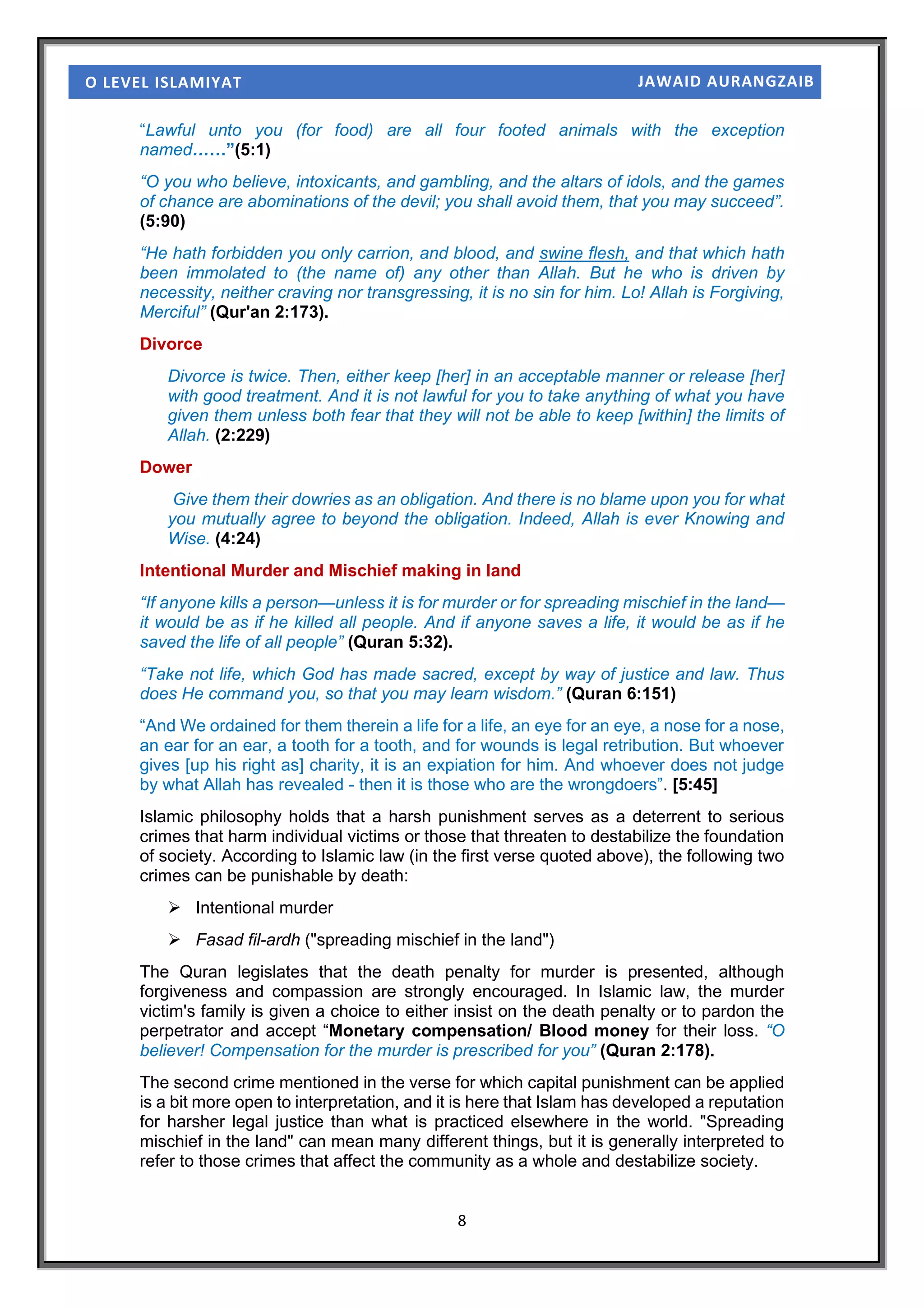 Sources of Islamic Law, O Level Islamiyat by Jawaid Aurangzaib | PDF
