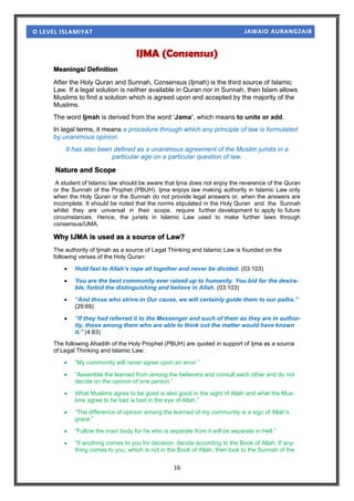 Sources of Islamic Law, O Level Islamiyat by Jawaid Aurangzaib | PDF