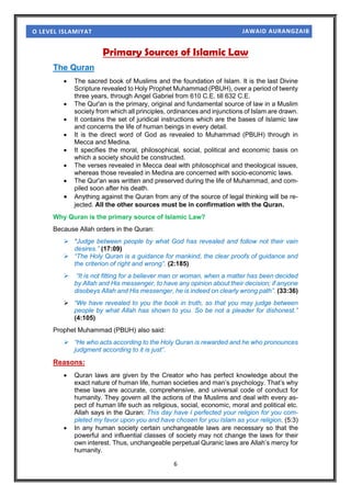 Sources of Islamic Law, O Level Islamiyat by Jawaid Aurangzaib | PDF