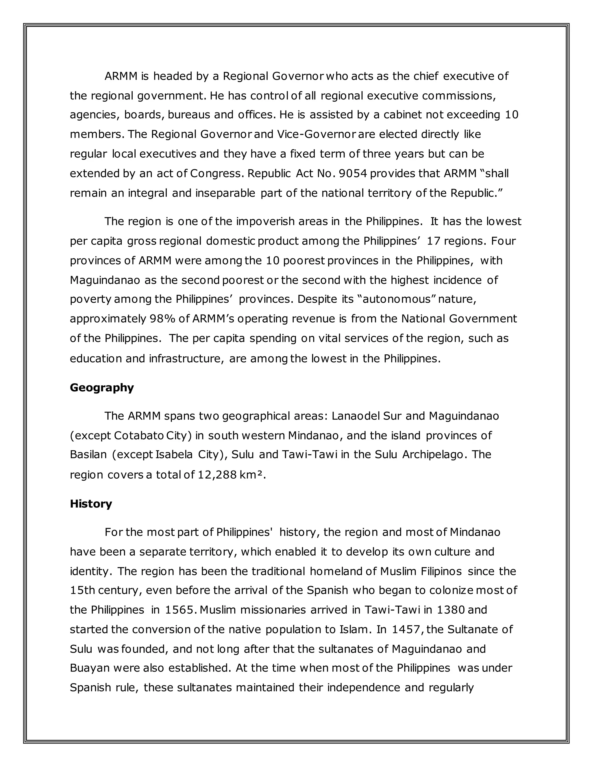 Autonomous Region of Muslim Mindanao and Pilandok crosses a river | DOCX