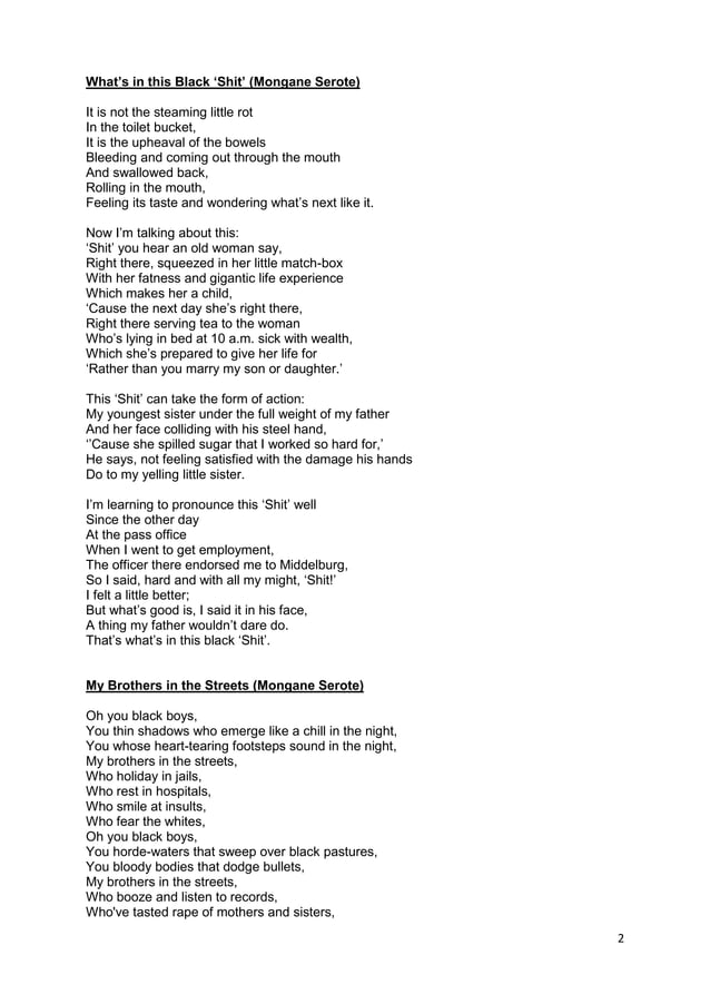 English 2 a, south african poetry (april 2013) | DOCX