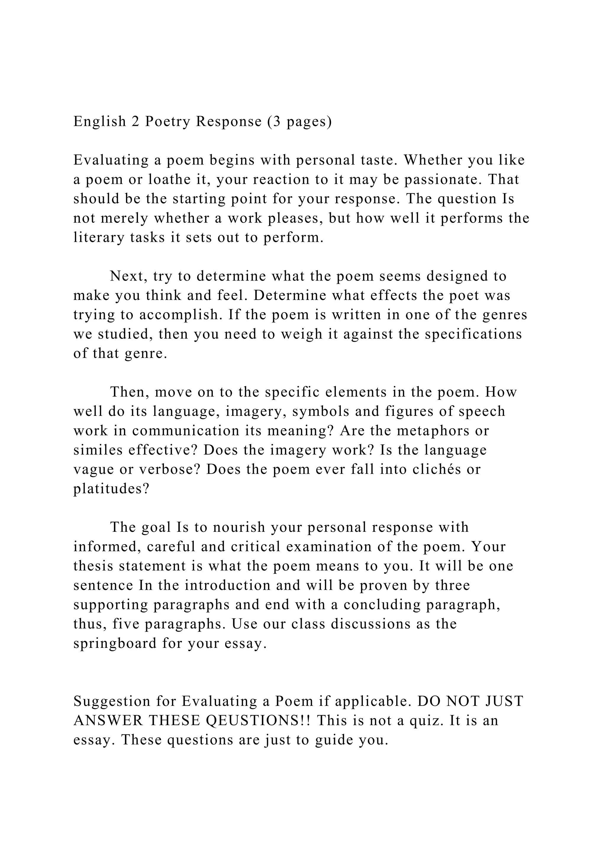English 2 Poetry Response (3 pages)Evaluating a poem begins wi.docx ...