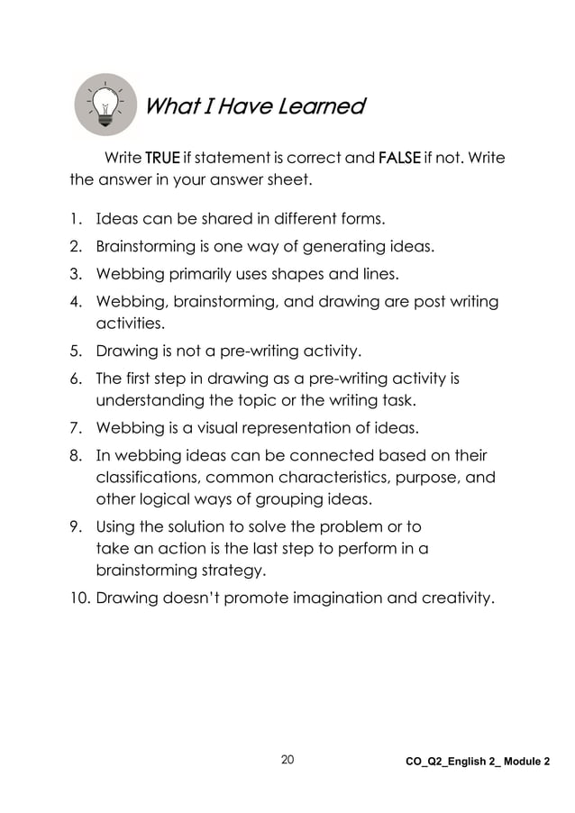 English 2 Q2 Mod2 Generating Ideas Through Pre Writing Activities V2