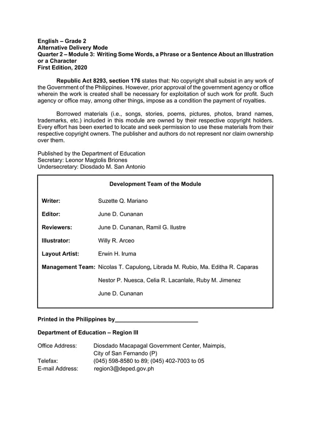 English 2_q2_mod3_Writing Some Words, a Phrase or a Sentence About an ...