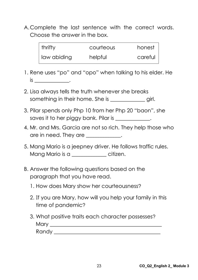 English 2_q2_mod3_Writing Some Words, a Phrase or a Sentence About an Illustration or a ...