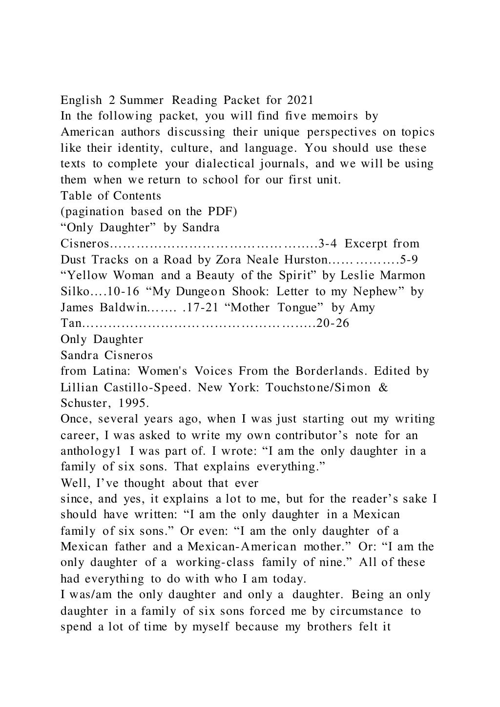 English 2 Summer Reading Packet for 2021 In the following packet | PDF