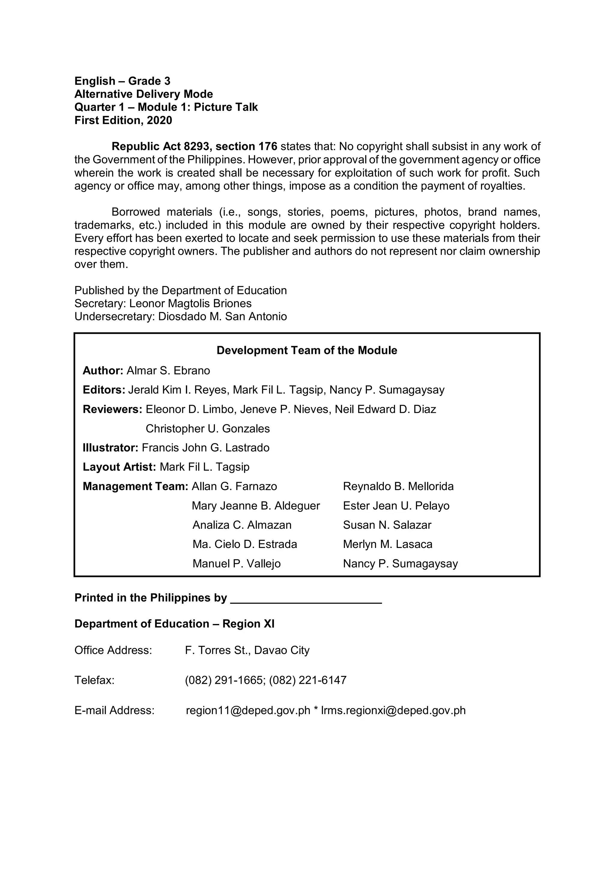 ENGLISH Q1 MODULE 1 PICTURE TALK VOLUME 2 | PDF